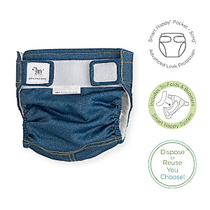 Amazing Baby Hybrid Cloth Diaper Cover/Swim Diaper, Small, Sz 2 (8-15 lbs), Use Boosties Disposable or Reusable Inserts, Blue Jean, SmartNappy Set: Cover + Tri-Fold + Booster Pad