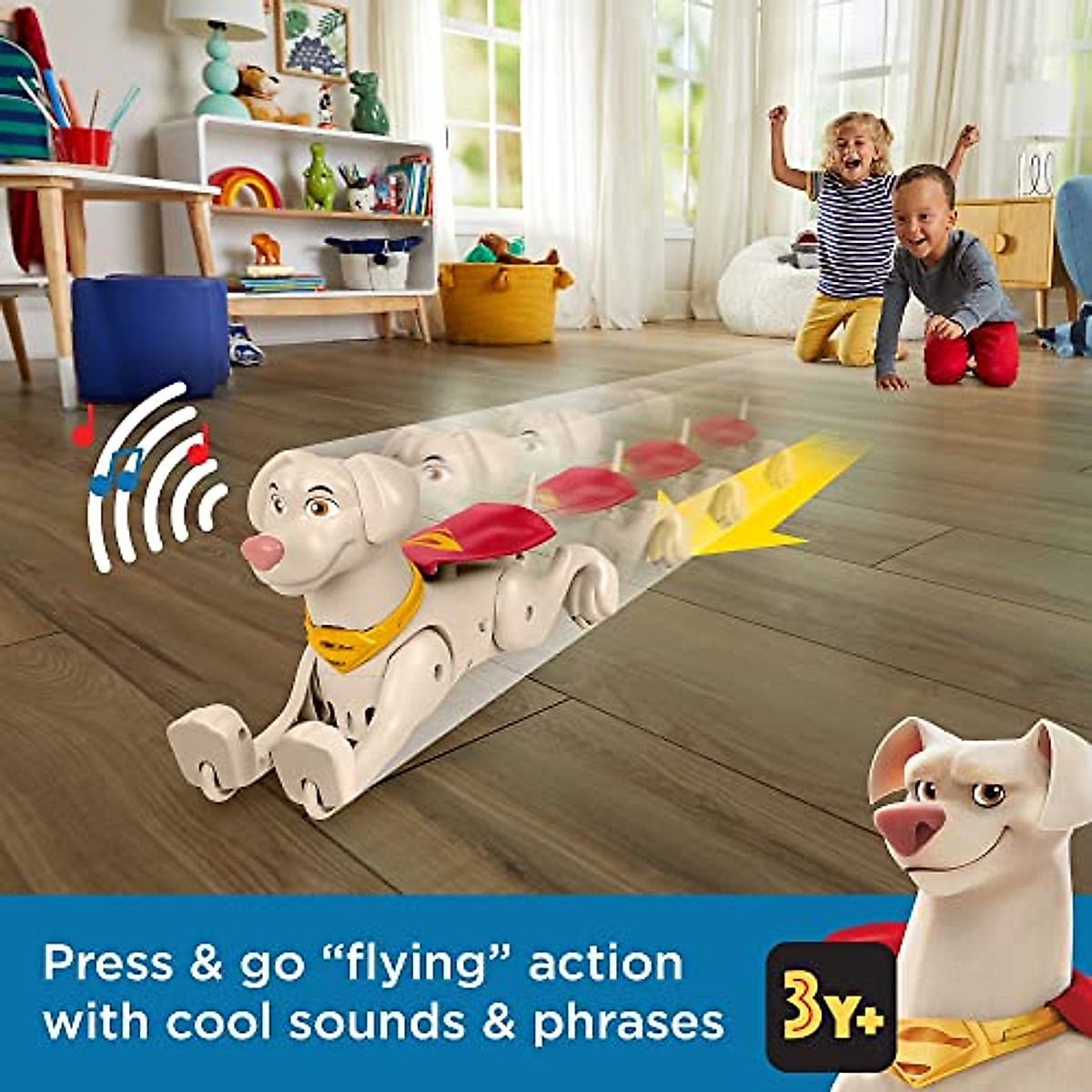 Fisher-Price DC League of Super-Pets Krypto Toy, 14 inches long, Authentic Movie Figure with Sounds Phrases & Motorized Motion, Rev & Rescue, for 3 years and up