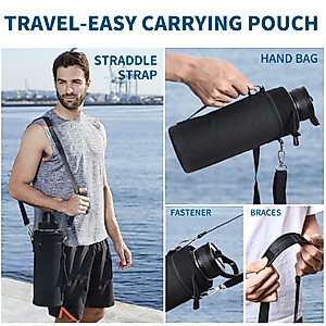 AEXPF 40 oz Insulated Water Bottle, Stainless Steel Vacuum Sports Water Bottle with 3 Lids, Durable Leakproof Metal Thermos, BPA-free Water Flask Jug with Strap, 2pc