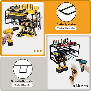 Power Tool Organizer Wall Mount, Cordless Drill Holde Garage Pegboard Tool Organizer Rcak, Multi-function Battery Charging Station Rack for Storage Parts Bin, Wrench, Pliers, Screwdrivers, Bit