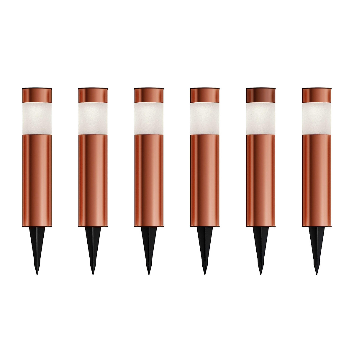 Pure Garden Solar Path Bollard Lights, Set of 6-15” Stainless Steel Outdoor Stake Lighting for Garden, Landscape, Yard, Driveway, Walkway (Copper)