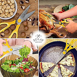 Zulay Kitchen Scissors Heavy Duty - Ultra Sharp Stainless Steel Kitchen Shears With Protective Cover - Multipurpose Food Scissors & Meat Scissors For Poultry, Fish, Herbs, & More (Yellow)