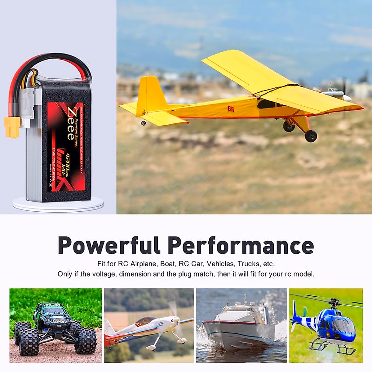 Zeee Premium Series 3S Lipo Battery 4200mAh 11.4V High Voltage Shorty Battery 120C with XT60 Plug Soft Case HV Lipo Compatible with Rock Crawler Helicopter Airplane Drone Boat Racing Models(2 Pack)