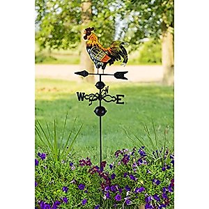 Westcharm 48 in. Crowing Metal Rooster Weathervane | Wind Wheel Decorative Garden Stake with Rooster Ornament | Chicken Garden Weather Vane