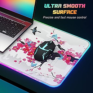 ITNRSIIET RGB Gaming Mouse Pad, Full Desk XL Extended Large Gaming Mousepad, 12 Lighting Modes 30% Thicker Big LED Desk Mat for Gamers, 32 x 12 inches, Japanese Mount Fuji Sakura