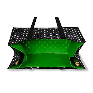 Kate Spade New York Large Reusable Grocery Bag, Oversized Tote Bag with Pockets, Black Collapsible Tote for Shopping, Picture Dot