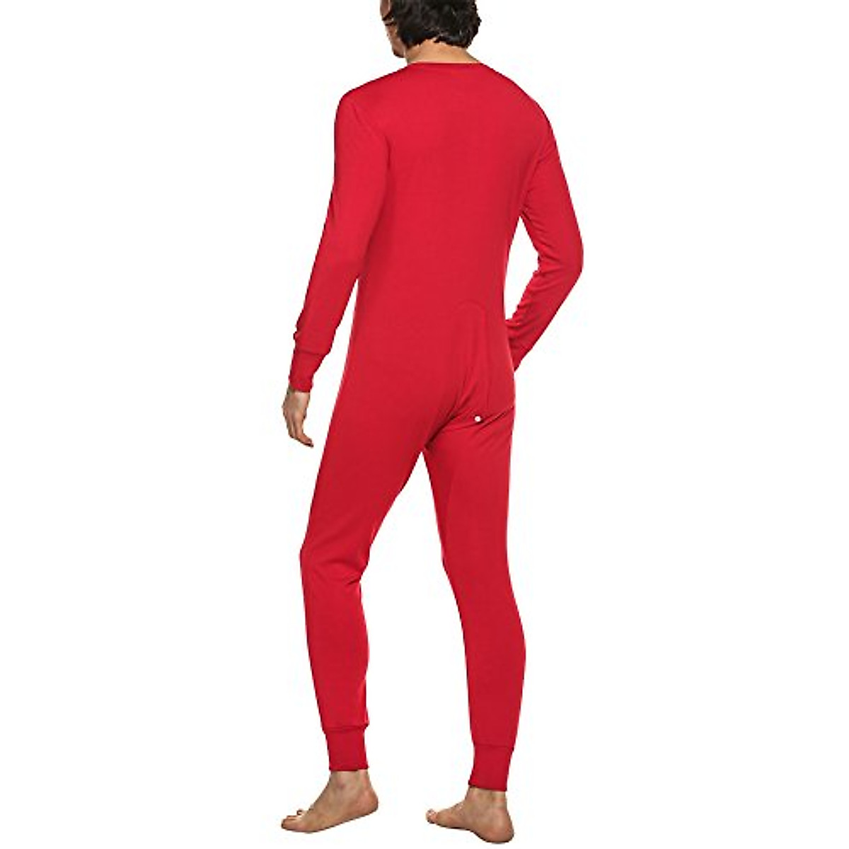 HOTOUCH Round Neck Long Sleeve Onesie Pajamas Solid Button Down Jumpsuit Bodysuit Red XL
