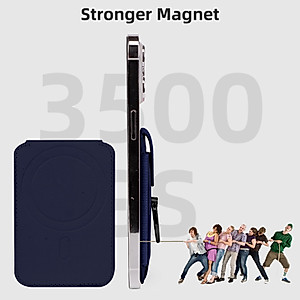 Rxuiael Stretchy MagSafe wallet for iphone 15/14/13/12 Series Leather Card Holder Magnetic Wallet for iPhone apple magsafe wallet with loop Stand & Magnetic Privacy Flap,Holds 6 Cards (Dark Blue)