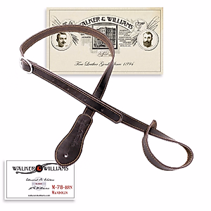 Walker & Williams M-78-BRN Soft Brown Premium Thick Grain Leather Adjustable Mandolin, Mandola, Bouzouki Strap