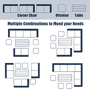 AVAWING 7 Pieces Patio Furniture Sets, Outdoor Dining Sectional Rattan Couch Sofa w/Ottoman Chairs, All-Weather Wicker Conversation Set for Lawn, Backyard, Garden, Poolside, Balcony, Blue