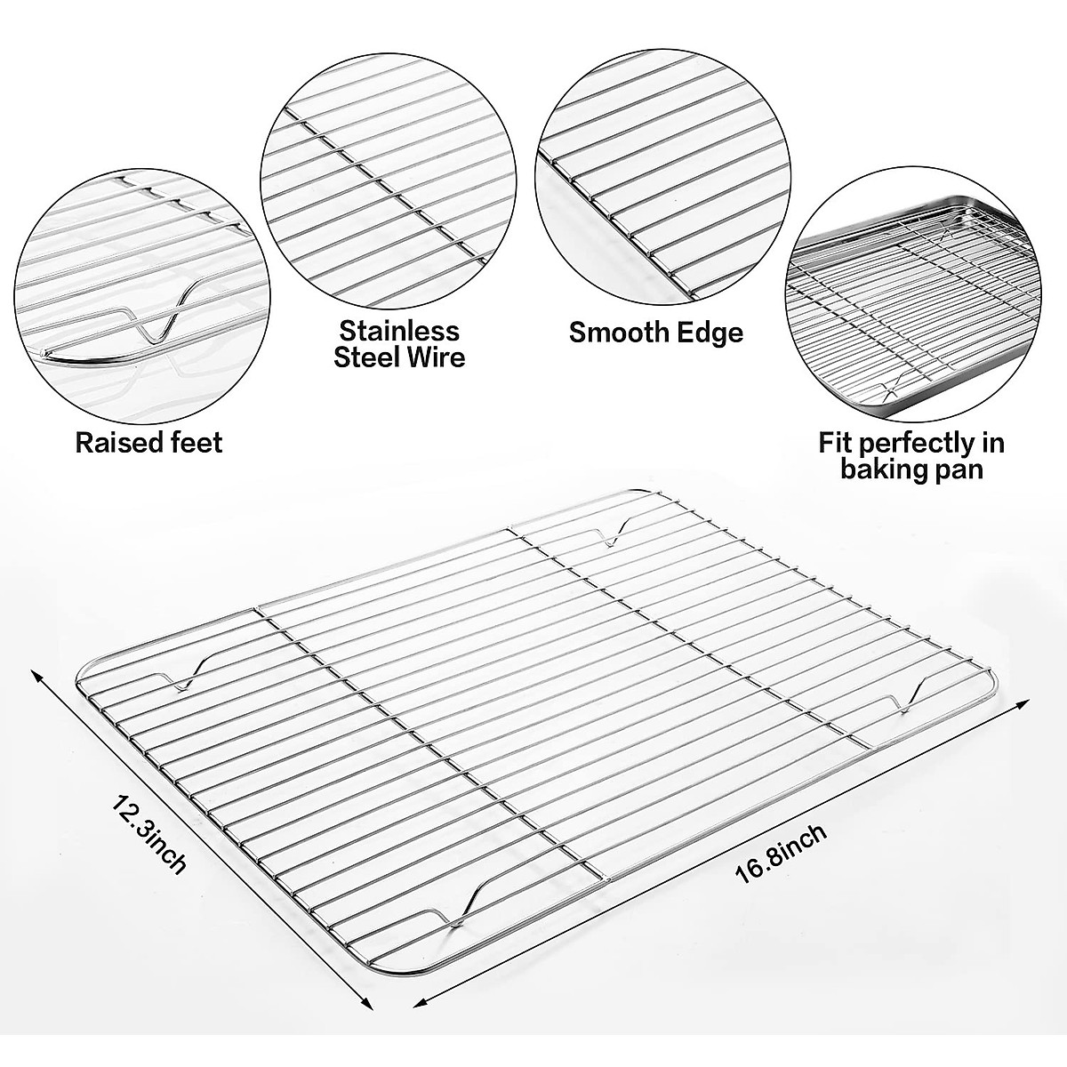 MCIRCO 6 Piece Stainless Steel Baking Sheet with Rack with Silicone Baking Mat Set (2 Pans + 2 Racks + 2 Mats), 17.3 x 13 x 1 Inch Cookie Sheet with Cooling Rack, Non Toxic, Heavy Duty & Easy Clean