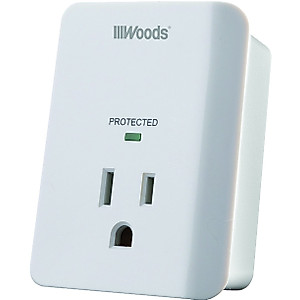 Woods 41008 Surge Protector One 3-prong Power Outlet LED Indicator Light and Alarm, 1080J, White