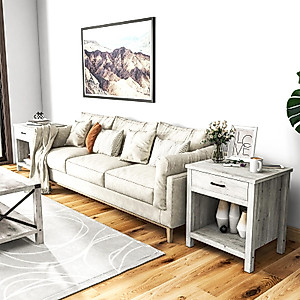 Gyabnw Nightstand Beside End Table for Bedroom, Modern Wood Side Table with Drawer and Storage Shelf, Night Stands for Living Room, Grey