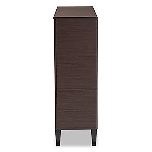 BOWERY HILL Mid-Century Modern Two-Tone Dark Brown and Grey Finished Wood 2-Door Shoe Cabinet