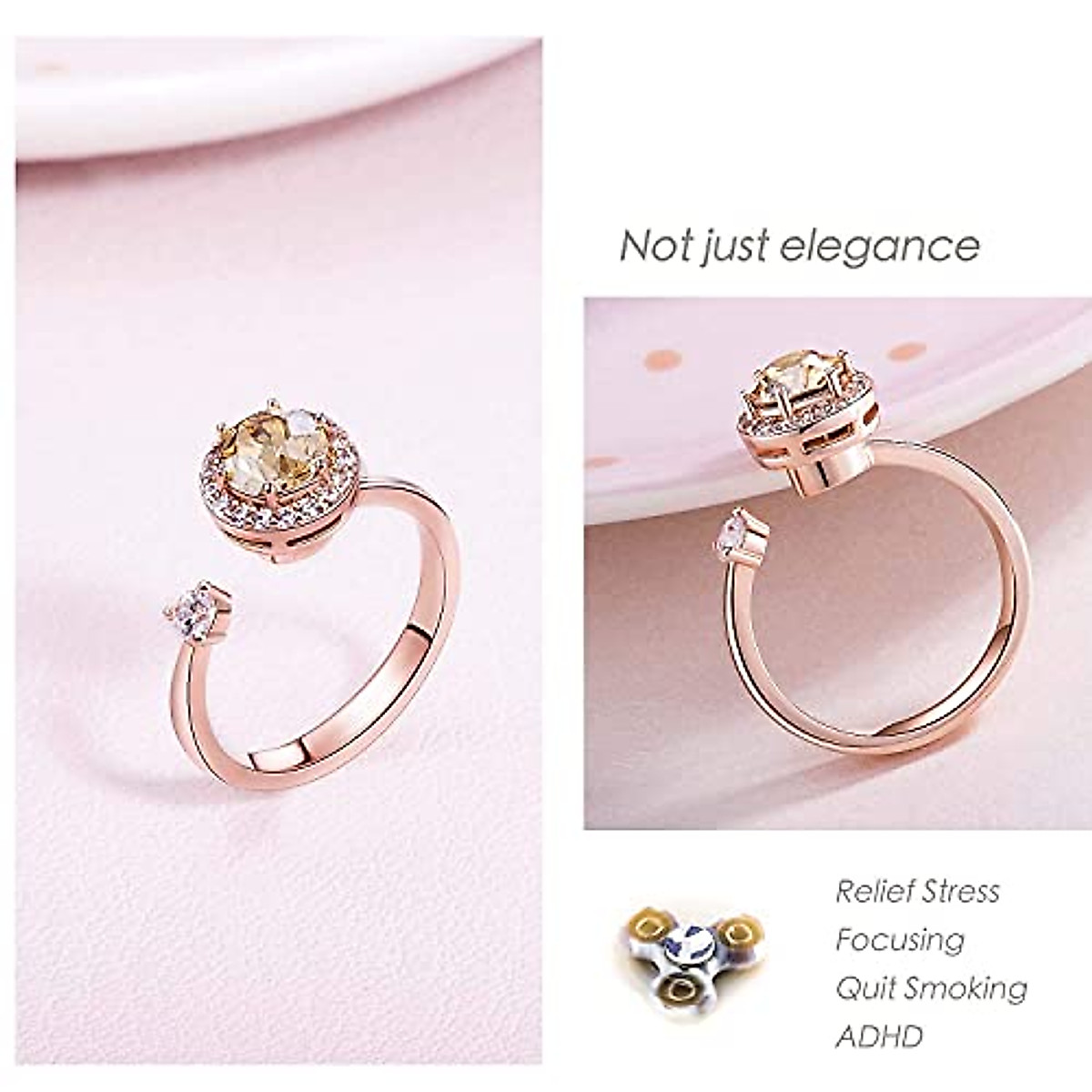 Fonsalette Fidget Ring Birthstone Rings for Women Thumb Rings Fidget Ring Women Rose Gold Ring Spinner Ring Anxiety Ring for Women Cubic Zirconia Ring