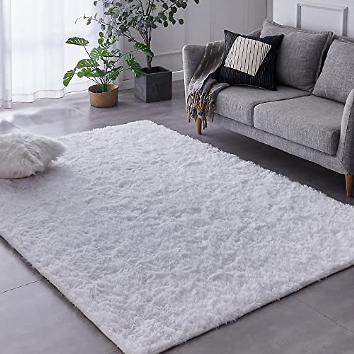 TABAYON Shaggy White Rug, 2x3 Area Rugs for Living Room, Anti-Skid Extra Comfy Fluffy Floor Carpet for Indoor Home Decorative