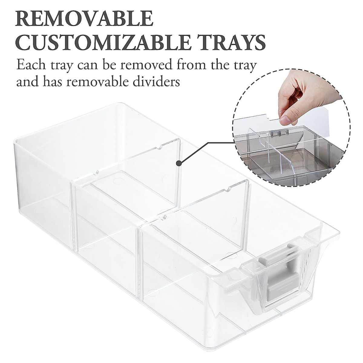 MyGift 11 Inch Smoke Gray Transparent Arts and Crafts Sewing Supplies Storage Organizer Case with White Accents, 24 Customizable Compartments, and 6 Drawers with Removable Dividers