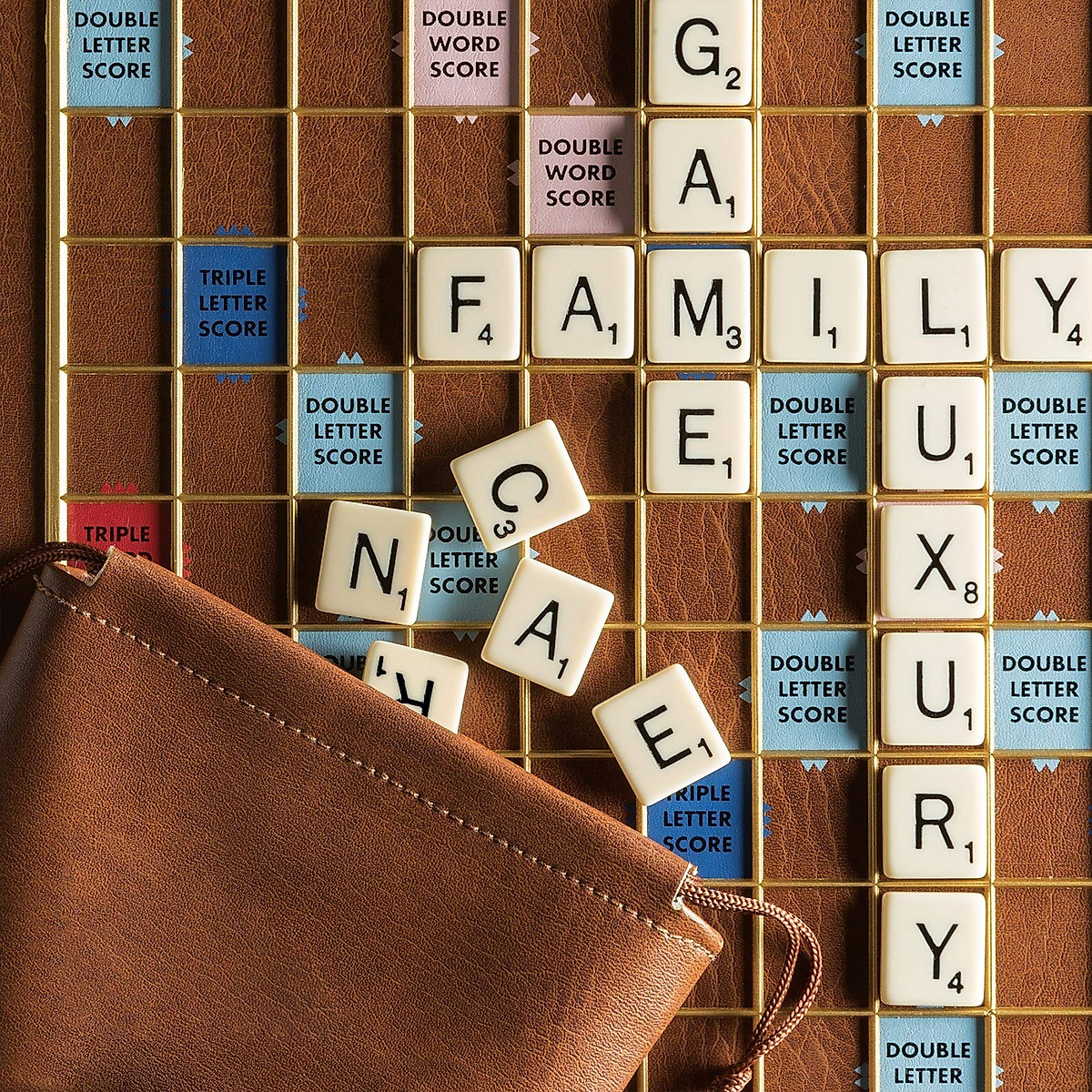 WS Game Company Scrabble Luxury Edition with Rotating Wooden Game Board