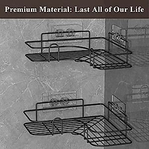 HuggieGems Adhesive Corner Shower Caddy Shelf Organizer Rack, Rustproof Shower Shelves Basket Storage for Inside Shower, Bathroom, Kitchen, Black, 2 Pack