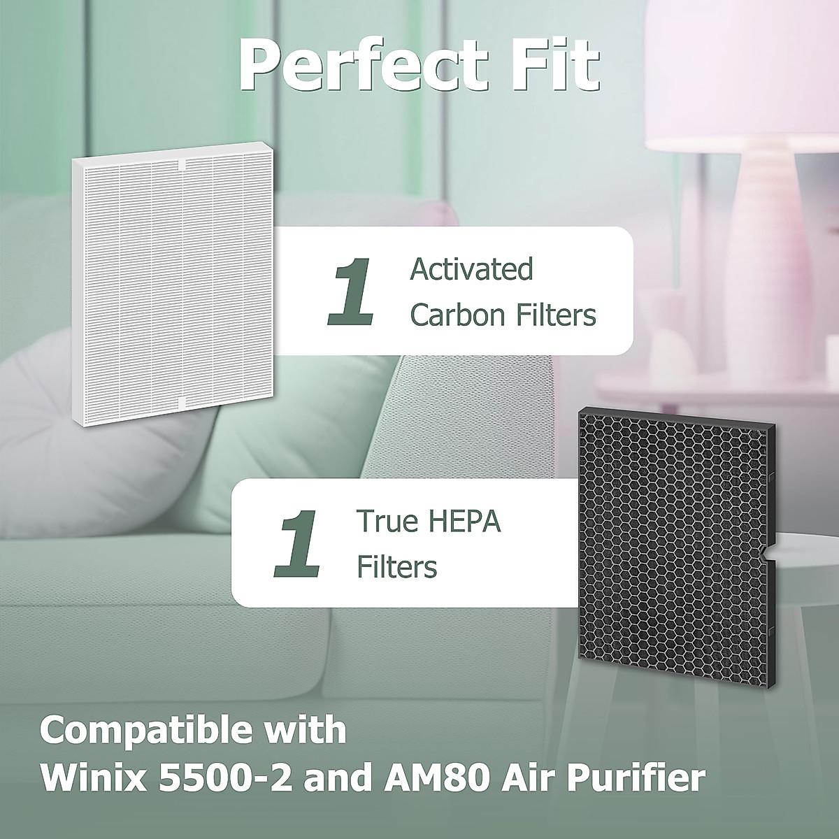 Improvedhand 116130 Filter Replacement for Winix 5500-2 and AM80 Air Puri-fier, Include 1 Set H13 True HEPA Filter and Activated Carbon Odor Filter
