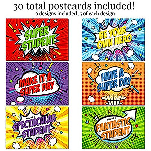 Super Student Superhero Themed Blank Postcards For Students From Teachers, Total of 30 4"x6" Fill In Notecards (5 of each design) by AmandaCreation