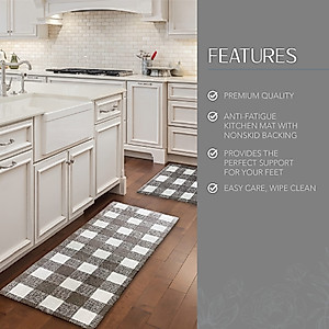 Elrene Home Fashions Farmhouse Living Rustic Comfort Anti-Fatigue Kitchen Mat, 18" x 48", Gray/White