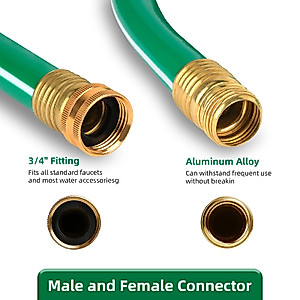 Worth Short Lead-in Green Garden Hose 3/4 in. x 12 ft. -Kink Free, No Leaking, Male/Female Fittings -Heavy Duty Durable Flexible Lightweight Water Pipe -Brass Aluminum Ends for Household & Commercial