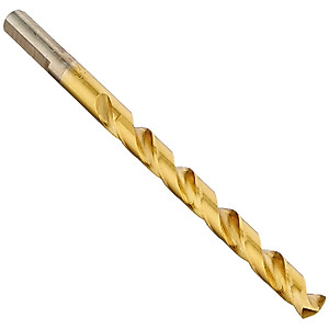 BOSCH TI2143 1-Piece 1/4 In. x 4 In. Titanium Nitride Coated Metal Drill Bit with 3/8 In. Reduced Shank for Applications in Heavy-Gauge Carbon Steels, Light Gauge Metal, Hardwood
