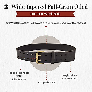 Style n Craft - 2" Wide Full-Grain Oiled Leather Work Belt, Durable and Rugged Belt, Dark Brown (#74052)