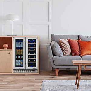 NewAir 24” Wine and Beverage Refrigerator, 18 Bottle and 60 Can Dual Zone Wine Fridge, Built-in Wine Cooler, Stainless Steel Mini Fridge for Bedroom, Kitchen Cabinet, Bar Cabinet, Home Office