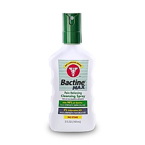 Bactine MAX First Aid Spray - Pain Relief Cleansing Spray with 4% Lidocaine - Numbing Lidocaine Kills 99.9% of Germs - Pain + Itch Relief For Minor Cuts & Scrapes, Burns & Bug Bites - 5oz