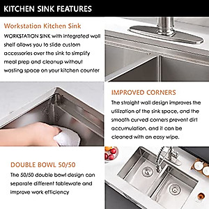 30 Inch Kitchen Sink Double Bowl Stainless Steel-HACHENL 30"×18" Undermount Double Bowl Kitchen Sink Workstation Ledge SUS304 Stainless Steel Kitchen Sink 10 Inch Deep 50/50 Double Bowl Kitchen Sinks