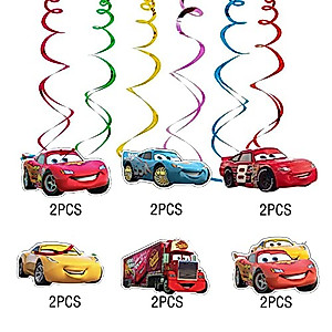Race Car Party Supplies Decorations 12PCS Foil Ceiling Hanging Swirls Streams Party Banner Decor for Kids Birthday Adults Fashion Car Events Theme Party