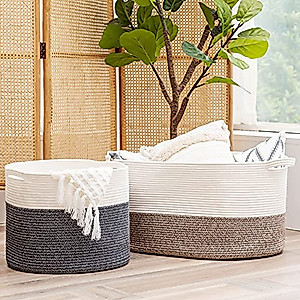 INDRESSME Large Grey Cotton Blanket Basket & XXXL Large Baby Laundry Basket Toys Storage Bin (Set of 2)