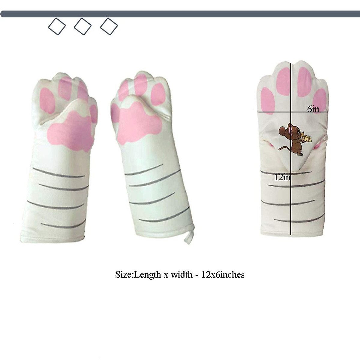 Rosavida Oven Mitts Gloves 1 Pair Heat Resistant 480 ℉ Cat's Claw Creative Kitchen Potholders Baking Gloves Comfortable Thickened Cotton Lining Anti-Scald Gloves