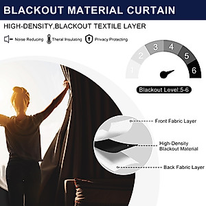 Hiasan Back Tab and Rod Pocket Blackout Curtains Sewn with Tiebacks - Thermal Insulated Room Darkening Curtains for Bedroom 42x63 Inch, Black, 2 Panels