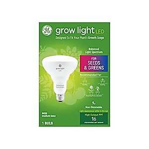 GE Grow Light LED Indoor Flood Light Bulb, Balanced Light Spectrum for Seeds and Greens, 9 Watts, Medium Base (Pack of 1)