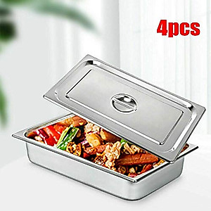 MEDEIYIBI Table Pan 4 PCS Stainless Steel Steam Pans with Lids 4 in deep Food Prep Pan Commercial Integrated Design Hotel Pan for Buffet Food Service Catering Kitchen Daily Use 20x 12 x 4 in