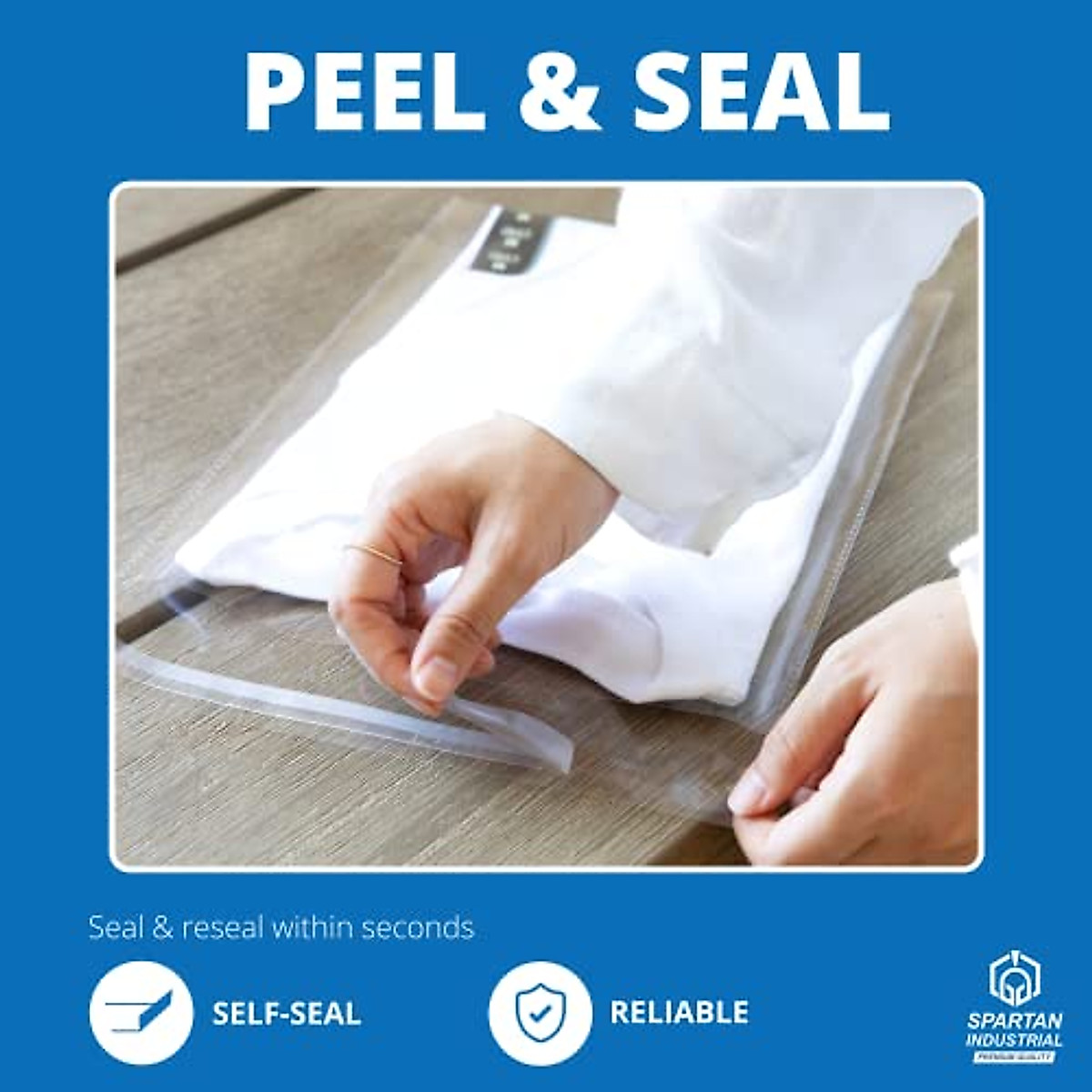 Spartan Industrial - 9" X 12" (1000 Count) Crystal Clear Resealable Polypropylene Poly Bags for Packaging, Clothing & T Shirts - Self Seal & Reinforced