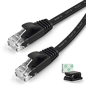 XINCA Cat6 Ethernet Cable 15 ft Black Gigabit Flat Network LAN Cable with 5 pcs Cable Clips Snagless Rj45 Connectors for Computer/Modem/Router/X-Box Faster Than Cat5e/Cat5