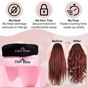 Curl Halo Heatless Curls | The Ultimate Heatless Curler for All Hair Types | Microfiber Heatless Curler | Wired Overnight Curler for Secure Hold (Pink)