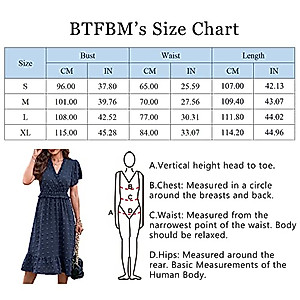 BTFBM Women's Summer Elegant Short Sleeve V Neck Swiss Dot Midi Dresses Cute Boho High Waist Long Dresses A-Line Ruffle Dress（Solid Navy,Large