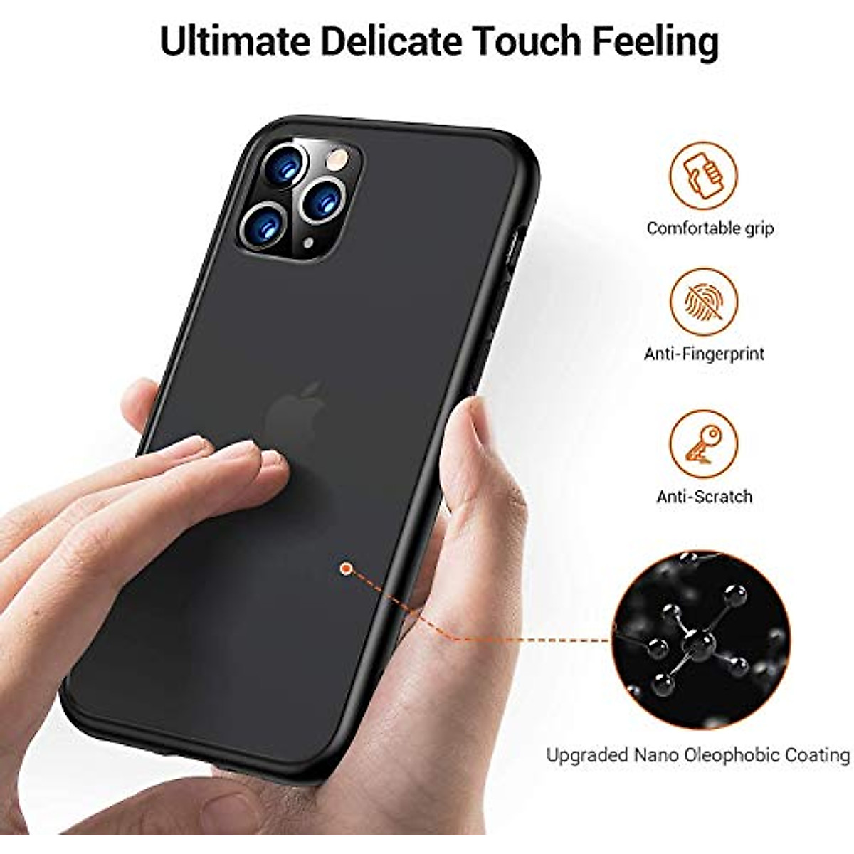 TORRAS Shockproof Compatible for iPhone 11 Pro Case, [Military Grade Drop Tested] Translucent Hard Matte Case with Soft TPU Bumper Slim Phone Case Compatible for iPhone 11 Pro, Matte Black