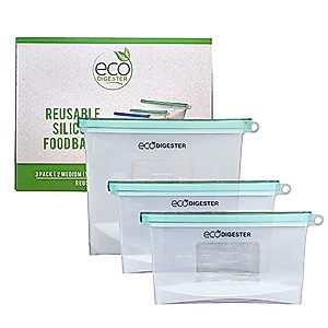 EcoFairy - Reusable Silicone Food Containers, Lunch Box Organizer, Multipurpose Silicone Plastic Bags, Reusable Bags, 3 Pack (2 Medium Bags, 1 Large)
