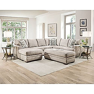 Pemberly Row 125" 2 Piece Modular Sectional Sofa Couch, U-Shaped Couch with Full Bodied Chaise, Upholstered Fabric for Living Room, Office, and Apartment, in Cream