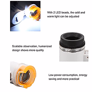 Portable 60 X Clearer Imaging Wide Irradiation Range Microscope with Money Detect Function[White], Handheld Mini LED Illuminated Microscope, Magnifying Glass Microscope Pocket Microscope Mini Mic