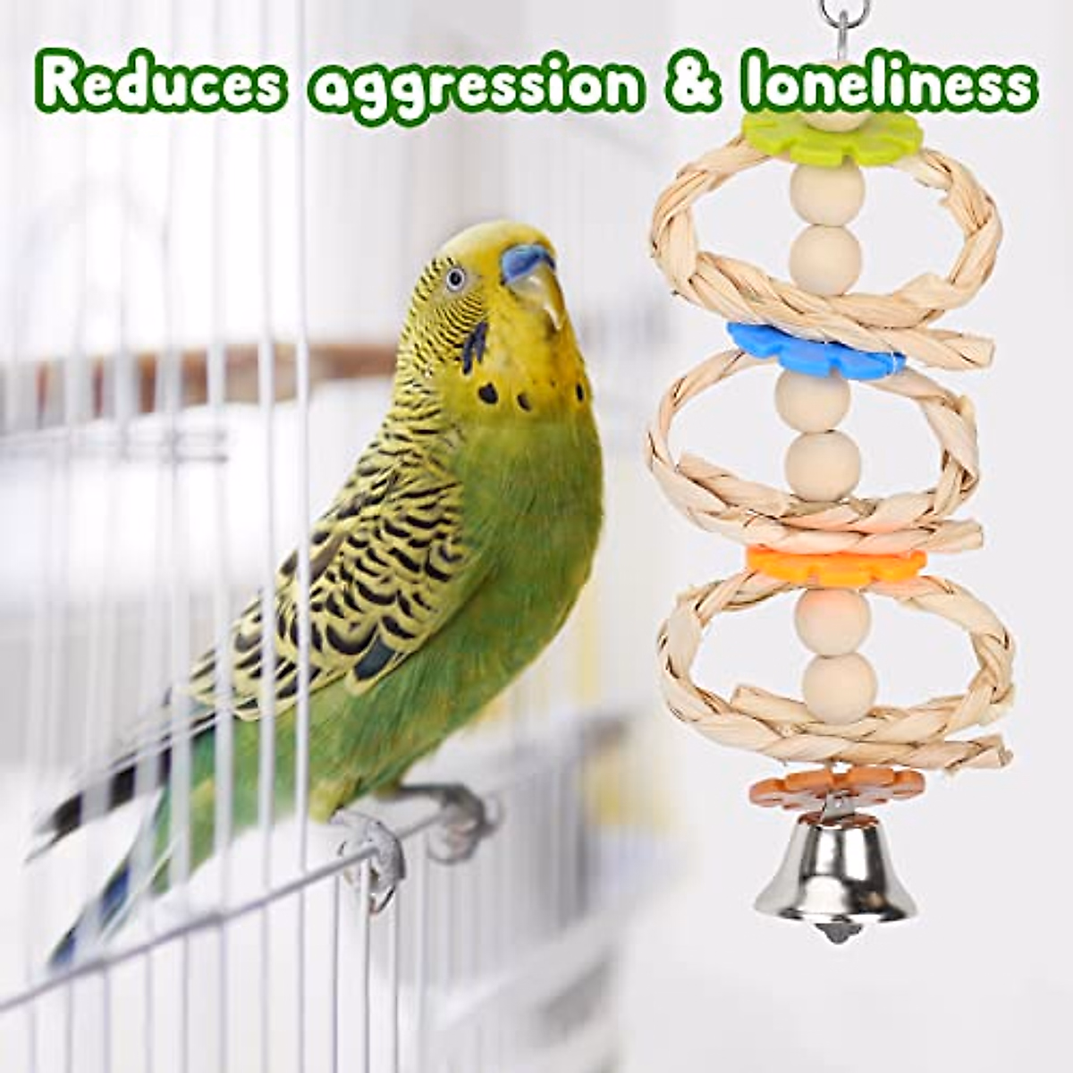 BWOGUE 7 Packs Bird Parrot Toys Natural Wood Chewing Toy Bird Cage Toys Hanging Swing Hammock Climbing Ladders Toys for Small Parakeets, Cockatiels, Conures, Finches,Budgie, Parrots, Love Birds