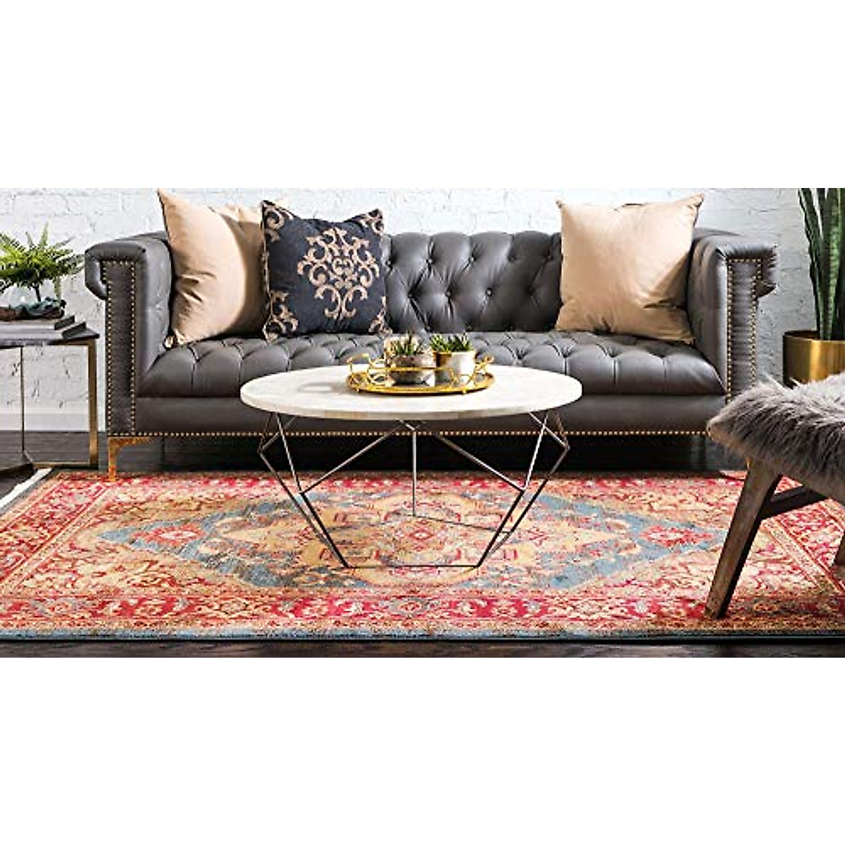 Unique Loom Sahand Collection Area Rug - Arsaces (2' 2" x 3' 1" Rectangle, Navy Blue/ Gray)