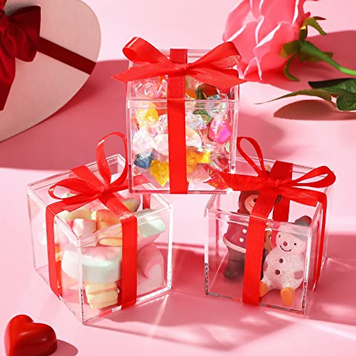 18 Pack Acrylic Boxes Clear Acrylic Cube Small Square Storage Box Acrylic Box with Lid Acrylic Display Box Stackable Small Container Clear Candy Cubes for Candy Jewelry Display (2.6 x 2.6 x 2.6 Inch)