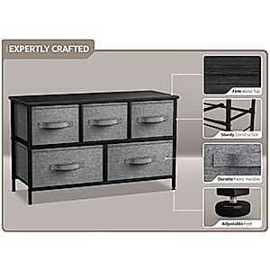 Sorbus Dresser with 5 Drawers - Storage Chest Organizer Unit with Steel Frame, Wood Top, Easy Pull Fabric Bins - Long Wide TV Stand for Bedroom Furniture, Hallway, Closet & Office Organization